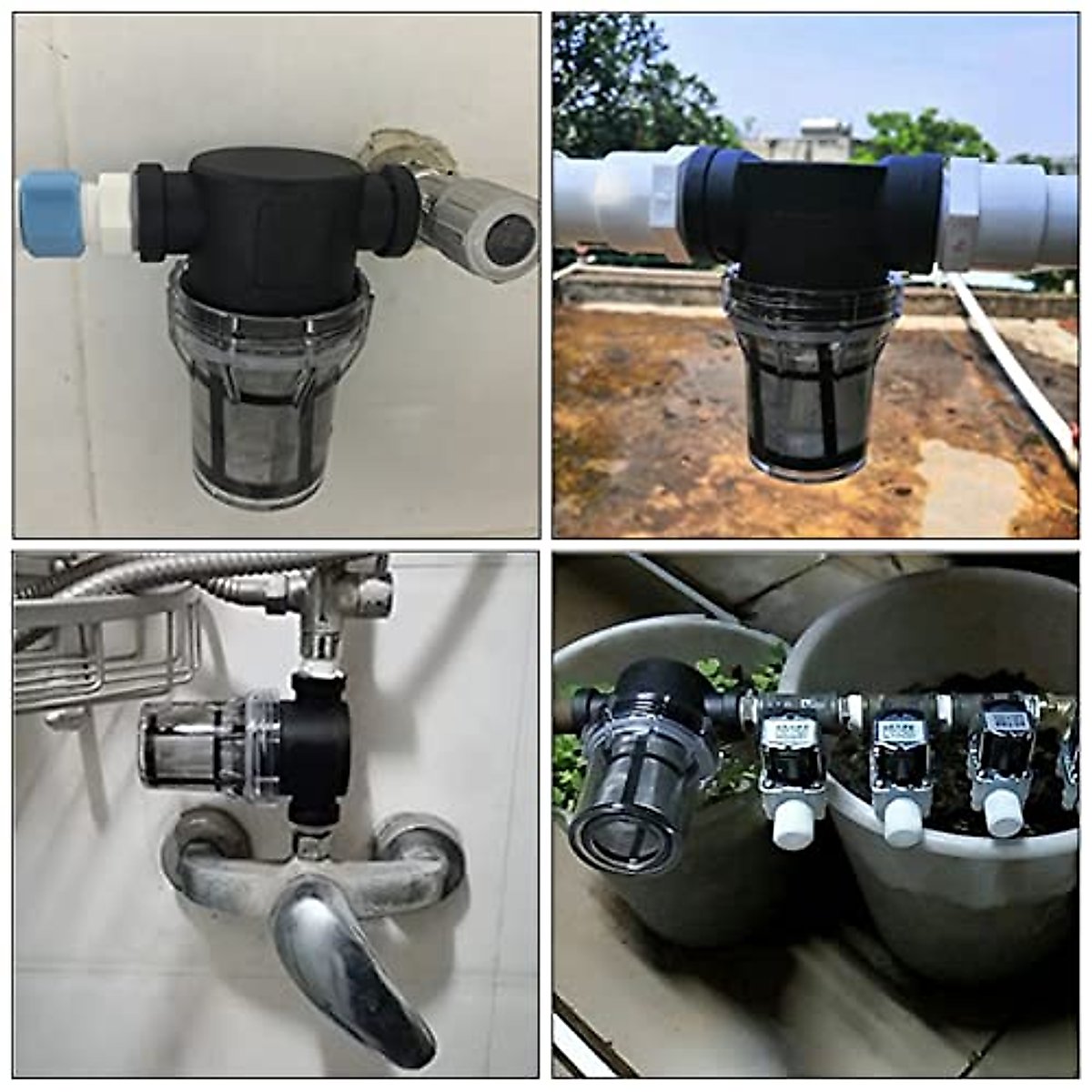 1/2" Sediment Filter Attachment Water Filter T Strainer with 80Mesh Filter Screen Plastic Inline Hose Filter Twist-On Pipe Strainer for Municipal Water,Garden Hose,RV