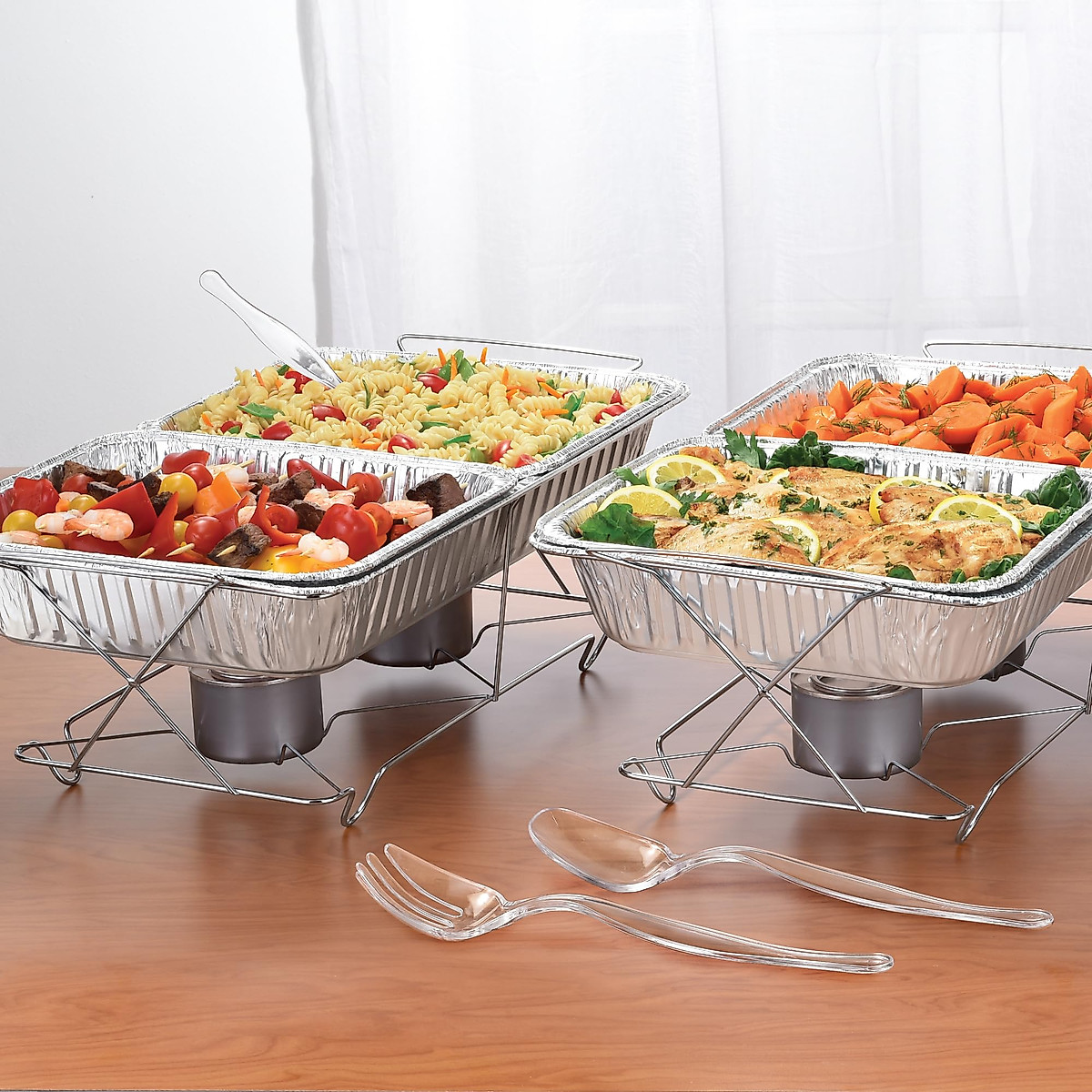 24 Piece Party Serving Kit Includes Chafing Dish Buffet Set and Serving Utensils For All Types Of Parties And Events, 3 complete Disposable Party Sets