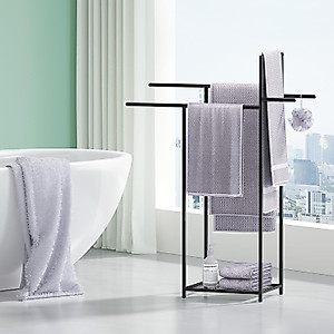 47" H Standing Towel Rack for Extra Large Towel, 3 Tier Metal Free Standing Floor Towel Racks for Bathroom Freestanding, Modern Industrial Blanket Ladder Display and Drying Rack for Bedroom Bathroom