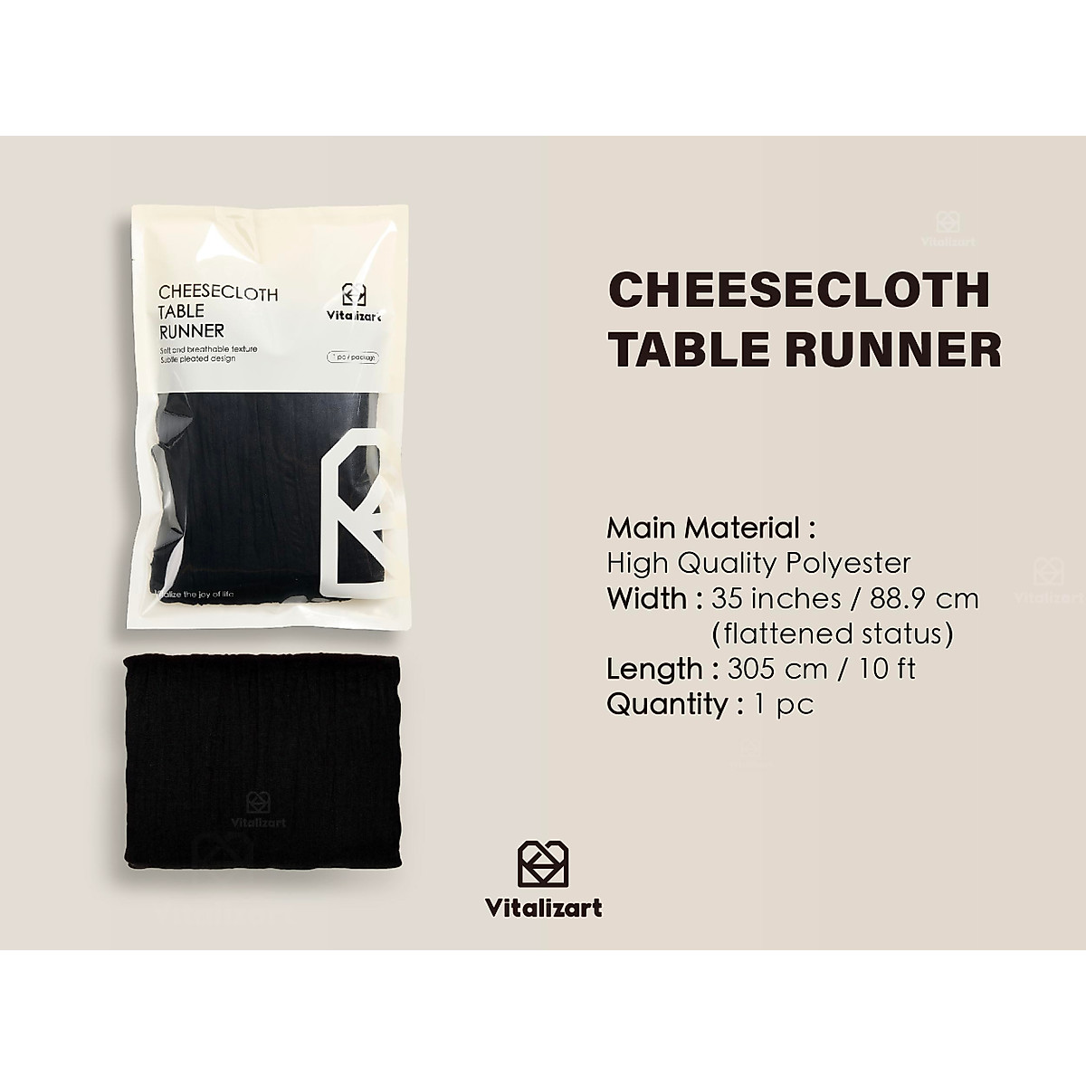 Vitalizart Cheesecloth Table Runner 10ft Gauze Boho Rustic Black Cheese Cloth Table Runner for Wedding Bridal Shower Fall Thanskgiving Decoration 120 Inches