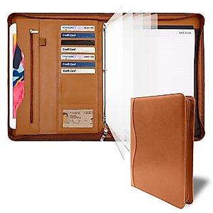 Deziliao 3-Ring Padfolio Portfolio Binder Organizer, Document Organizer Folio, 10.4 Inch PU Leather Business Portfolio with Zipper, Business Planner Notebook Organizer for Women/Men（Brown）