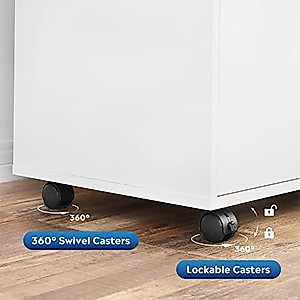 DEVAISE 3-Drawer Wood File Cabinet with Lock, Mobile Lateral Filing Cabinet, Printer Stand with Open Storage Shelves for Home Office, White