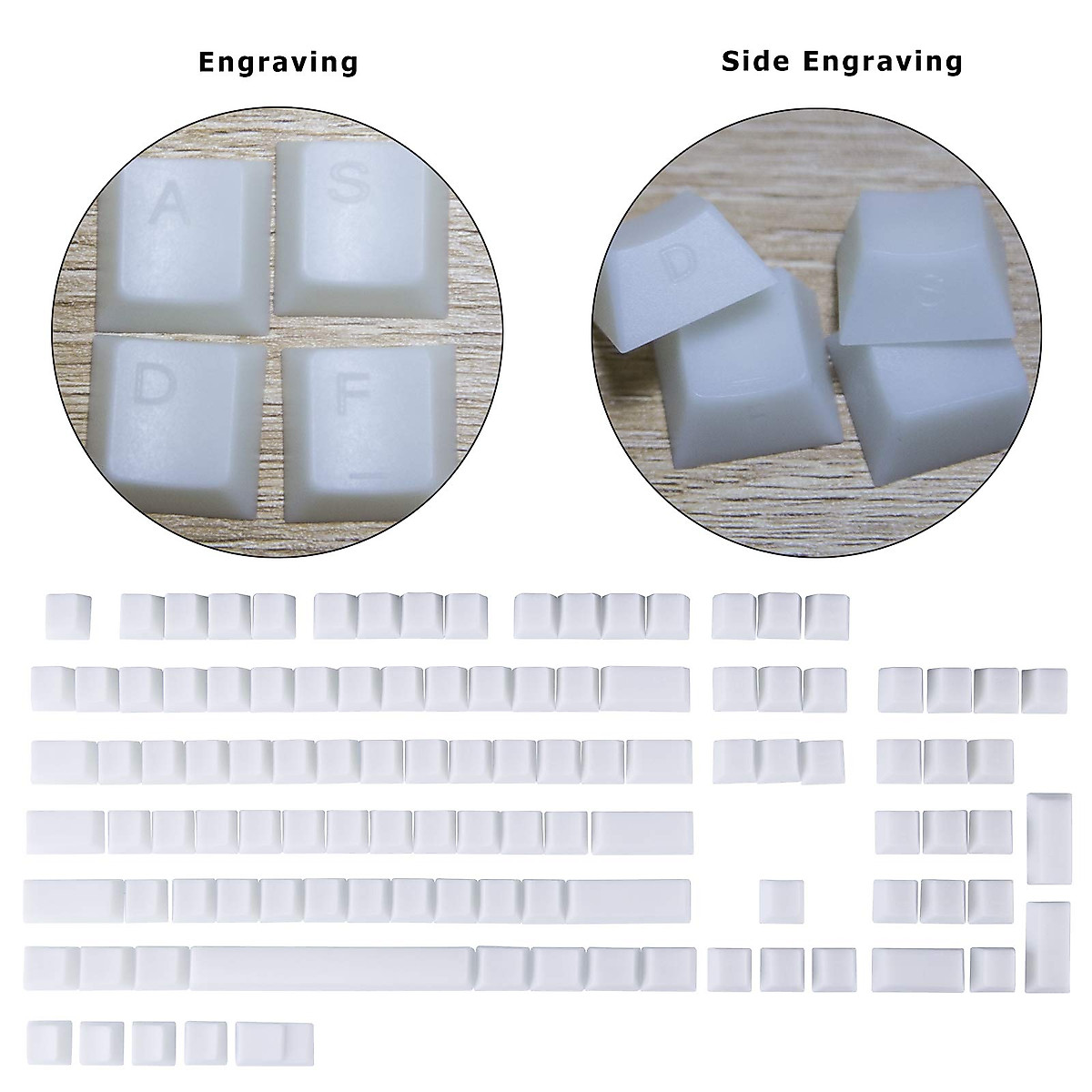 HMANE 109 Keys POM Jelly Keycaps Set, Rainbow Blank Doubleshot Translucent OEM Profile Mechanical Gaming Keyboard Keycaps for 60ï¼…/87 TKL/104/108 Cherry MX Switches (White/Side Printed)