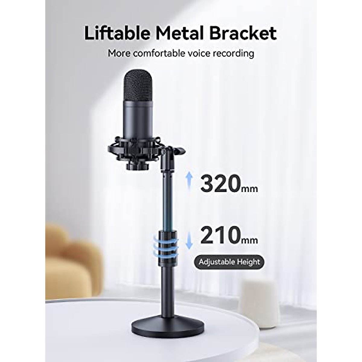 SOOMFON USB Computer Microphone Condenser Podcast Microphone for PC, Recording, Gaming, Streaming, Upgraded Mic with Height Adjustable Stand, Headphone Output, Gain and Volume Knob