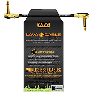 WORLDS BEST CABLES Lava Tightrope (Black) - 15 Inch - Guitar Bass Effects Instrument, S-Shaped Patch Cable with Premium Gold Plated ¼ Inch (6.35mm), Right Angle Pancake Type TS Connectors