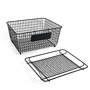 Gourmet Basics by Mikasa Stackable Metal Storage Basket with Removable Lid and Chalk Label, Black