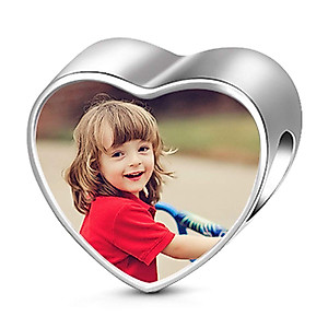 Qxun Custom Photo Charm Bead 925 Sterling SilverPersonalized Heart Picture with Loved Dear Charms Beads Fit Women Bracelet Necklace As Mother Daughter Present(Style 1)