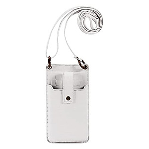 Leather Cell Phone Purse, Small Cell Phone Wallet with Card Slots and Makeup Mirror, Mini Cell Phone Purse Crossbody Bag for Women for iPhone Samsung All Smartphone (White)