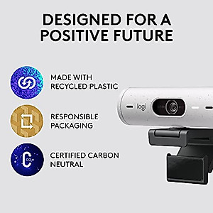 Logitech Brio 500 Full HD Webcam with Auto Light Correction,Show Mode, Dual Noise Reduction Mics, Webcam Privacy Cover, Works with Microsoft Teams, Google Meet, Zoom, USB-C Cable - Off White