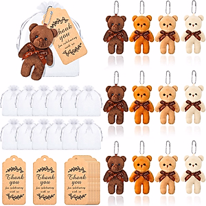 20 Sets Mini Bear Stuffed Plush Bear Baby Shower Decorations, Tiny Bears Baby Shower Doll Favors Thank You Tag White Organza Bag for Guest Baby Shower Souvenirs Birthday Party (Cool Color)