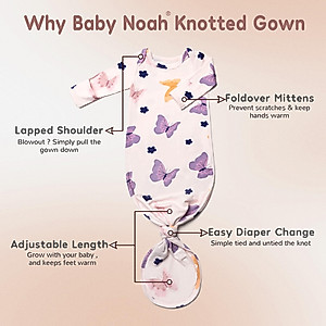 Newborn Baby Knotted Gown for Girls, Newborn Hospital Outfit with Mitten Cuffs, Super Soft Silky Infant Long Sleeve Gown with Tie Bottom