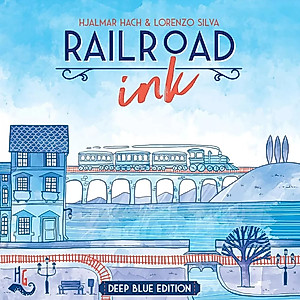 Horrible Guild Railroad Ink: Deep Blue Edition - Roll Dice and Draw Railways and Routes, 7 Rounds to Expand Your Rail Map - Expansion Dice Included Ages 8 & Up (Packaging may vary)