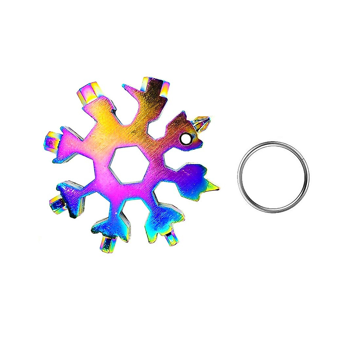 18 In 1 Incredible Multi-Tool , Stainless Steel Snowflakes Wrench Tool, Portable Keychain screwdriver -Bottle Opener, 2 Pack( Rainbow Color)