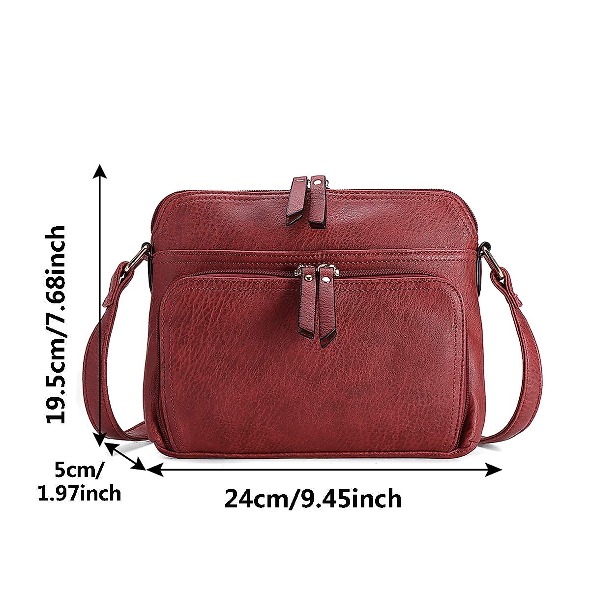 OB OURBAG Solid Multi-pockets Casual PU Leather Crossbody Shoulder Bags for Women (Red)