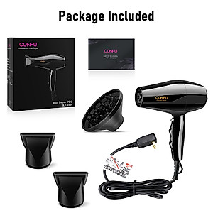 Confu Professional Blow Dryer with Diffuser, 1875w Ionic Hair Dryer with Diffuser for Curly Hair, Straight Hair, AC Motor Pro Ceramic Hair Dryers for Women and Men, Quiet and Powerful