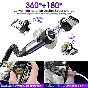 360°&180° Rotation Magnetic Charging Cable, 5 in 1 Magnetic Phone Charger Cable 3-Pack [3ft/6ft/10ft] Fast Charging Cable Support Data Transfer Nylon-Braided Cord for iPhone/Micro USB/Type C -Black