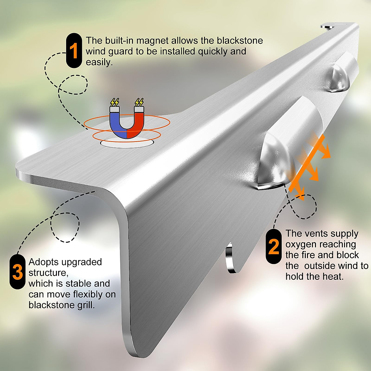 BSTTEK Wind Guards for 28" Blacsktone Griddle,Stainless Steel Magnetic Blackstone Griddle Accessories for Blackstone Grill,Compatible with Cover,Hood,Grease Cup and Side,Silver