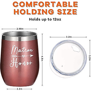 Deutrnew Matron of Honor Stainless Steel Wine Tumblers -Bachelorette Party Gifts for Bride-12 OZ Insulated Mugs with Lid for Bride to be -Bridal Shower Proposal Gifts (Champagne)