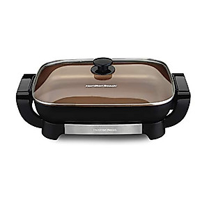 Hamilton Beach 3-in-1 Electric Indoor Grill + Griddle, 8-Serving, Reversible Nonstick Plates, Black & Durathon Ceramic Electric Skillet with Removable 12x15” Pan, Adjustable Temperature