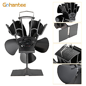 5 Blades Fireplace Fan Heat Powered Wood Stove Fan Circulates Warm Heated Air for Gas Pellet Wood Log Burner Stove Fan Efficient Heat Distribution Eco-Friendly with Thermometer