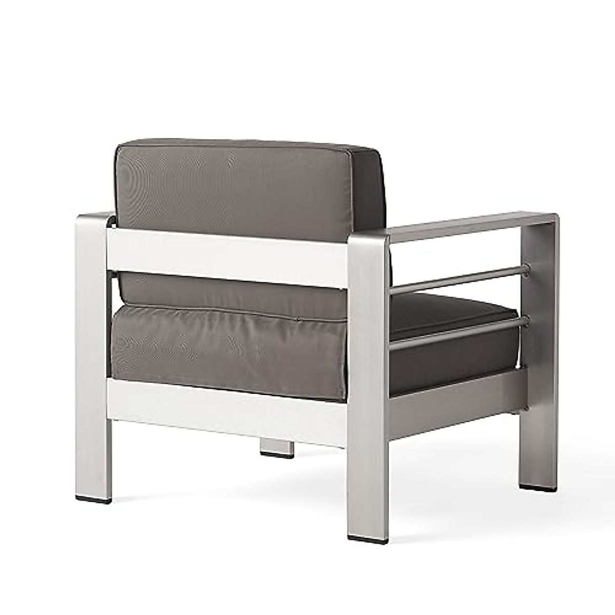 Christopher Knight Home Cape Coral Outdoor Aluminum Club Chairs with Side Table, Khaki / Silver