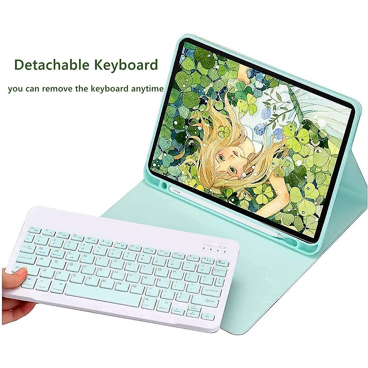 Keyboard Case with Mouse for iPad 10.2inch, Case for iPad 9th/8th/7th Gen/Air3/Pro10.5 with Keyboard and Mouse, Slim Candy Detachable Magnetic Keyboard with Pencil Holder (Sky Blue)