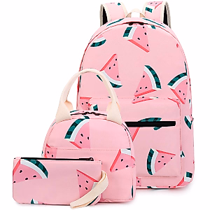 CAMTOP Teen Girls Backpack for School Kids Backpack with Lunch Bag Watermelon Bookbag Set (Y0080-3 Watermelon-Pink)