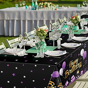 Breling 3 Pack Birthday Party Supplies Confetti Sprinkles Happy Birthday Tablecloths Starry Table Covers for Kids Adults Party Decorations, 54 x 108 Inches (Purple and Black)