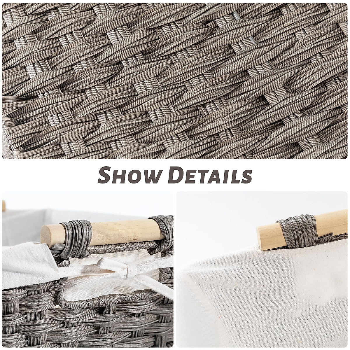 Baskets-Storage Baskets Wicker Storage Basket, Waterproof Wicker Basket with Handles, Toilet Paper Storage Basket, Hand-woven large storage basket, toys, toilet paper (2 pieces)