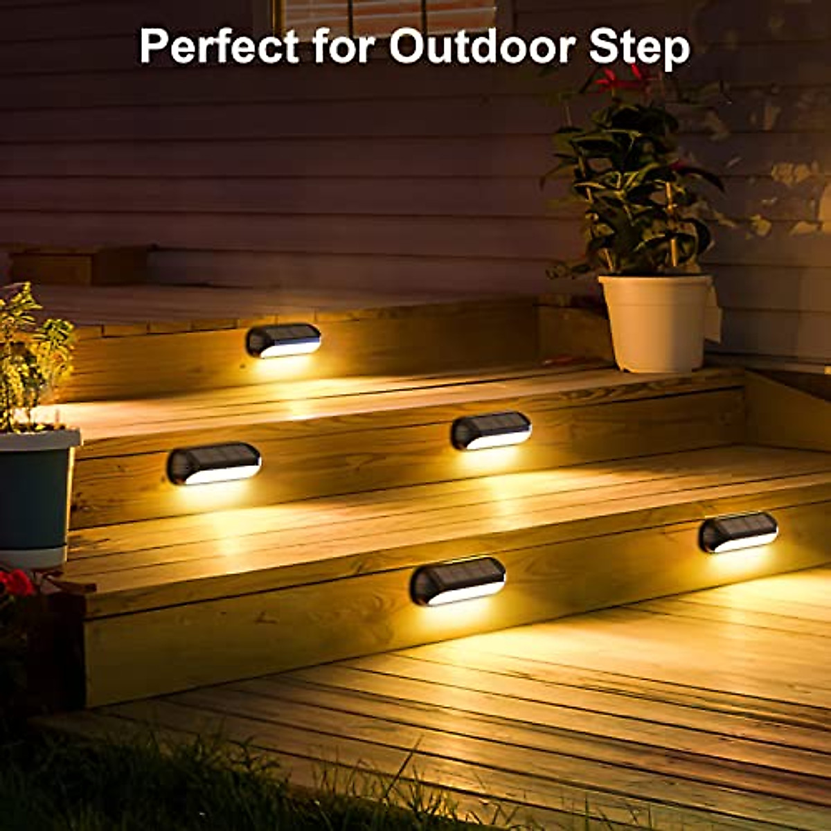 WdtPro Solar Deck Lights, 6 Pack Solar Fence Lights Outdoor Waterproof Warm White/Color Changing Solar Step Lights for Garden, Stairs, Wall, Deck, Fence, Pool, Front Door