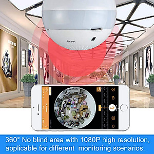 Light Bulb Camera Indoor, COSULAN 2.4G WiFi Floodlight Security Camera, 360 Degree Panoramic Surveillance Camera Lamp with Fisheye/Motion Detection/Night Vision/Cloud & SD Card Storage/Alert Events/A7