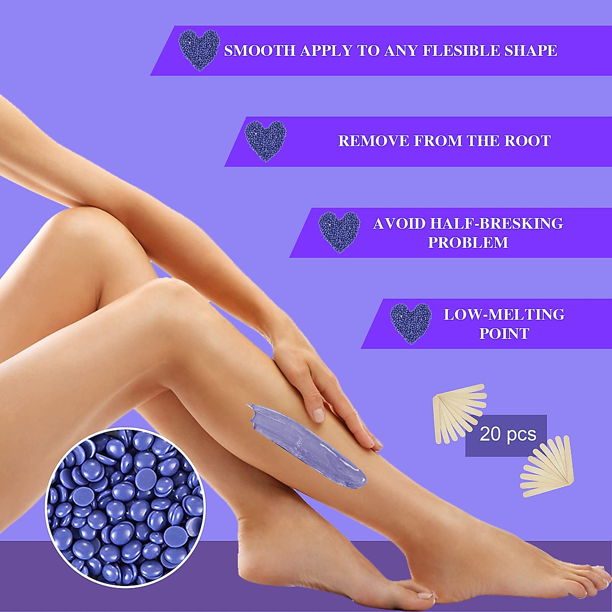 PURPLESKY Wax Beads, 3.3LB Coarse Hard Wax Beads Bulk for Hair Removal, Waxing Beads for Brazilian Bikini, Leg, Chest, Back, Lavender Scent