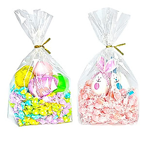 PigPotParty 8"x 11", 50Pcs Bottom Gusset Bags, Clear Cello Cellophane Treat Goodie Bags with 50x Twist Ties, Party Favor Packaging, Gift Mug Wrapping, Food Storage(No Side Gusset)