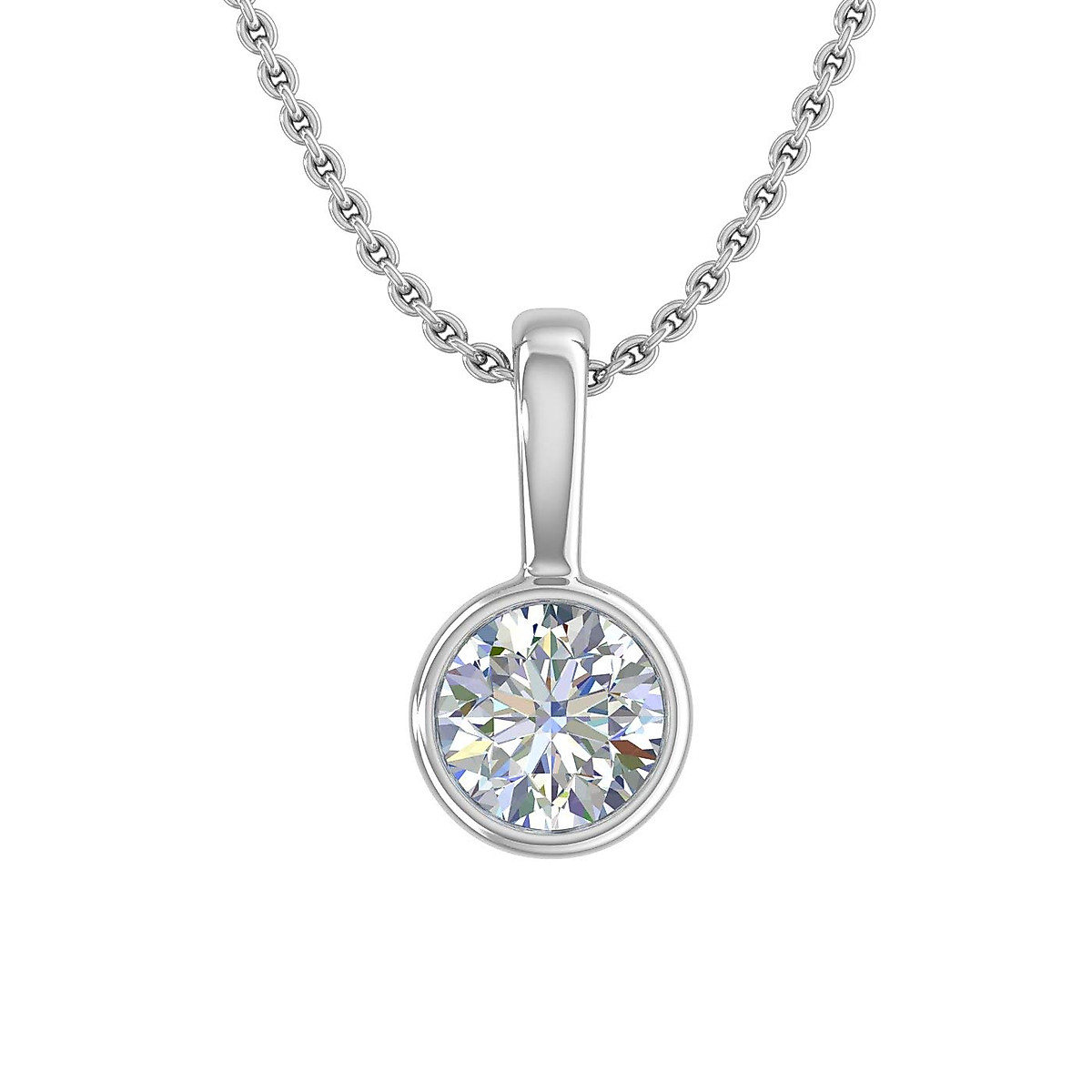 FINEROCK 1/3 Carat Diamond Solitaire Pendant Necklace in 14K White Gold (Included Silver Chain)