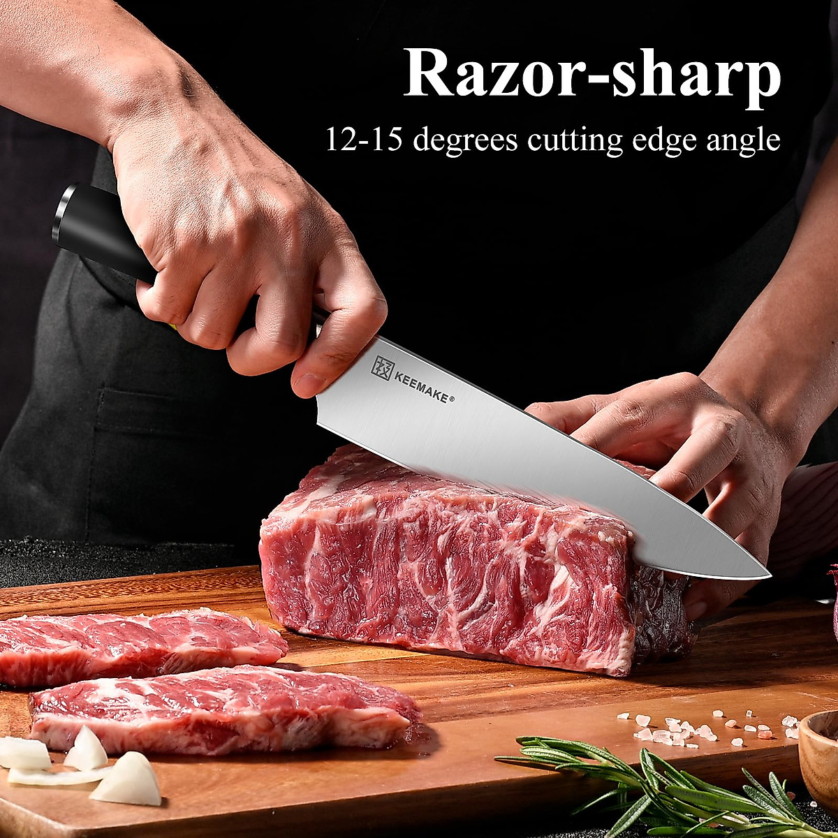 KEEMAKE Kitchen Knife Block Set - 7Pcs Kitchen Knives with Magnetic Knife Holder, High Carbon Stainless Steel Chef Knife Set with Block, Ultra Sharp Knives Set for Kitchen With Ergonomic Handle