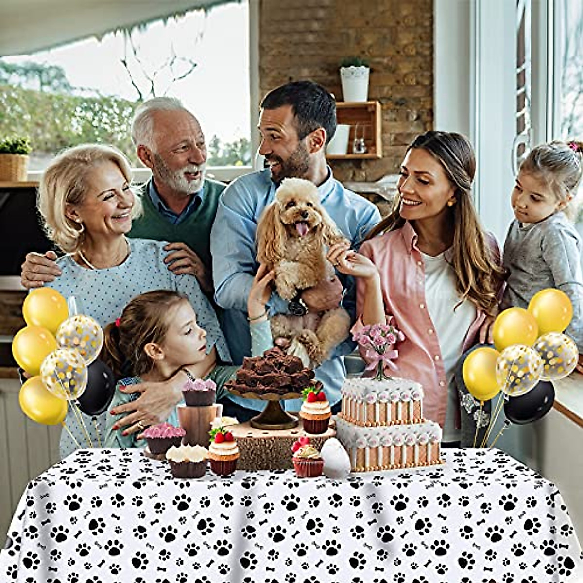 3 Pack Puppy Dog Pet Paw Print Plastic Tablecloth Table Cover,Large Paw Print and Bone Sign Plastic Disposable Rectangle Table Cover for Pet Dog Themed Birthday Party Decorations,54x108 inch