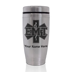 SkunkWerkz Commuter Travel Mug, EMT Emergency Medical Technician, Personalized Engraving Included