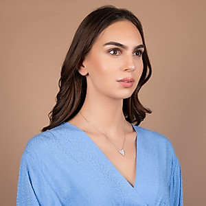 PORI JEWELERS 925 Sterling Silver Cubic Zirconia Pave Heart Charm Pendant Necklace - 18" Anchor Chain (Silver)