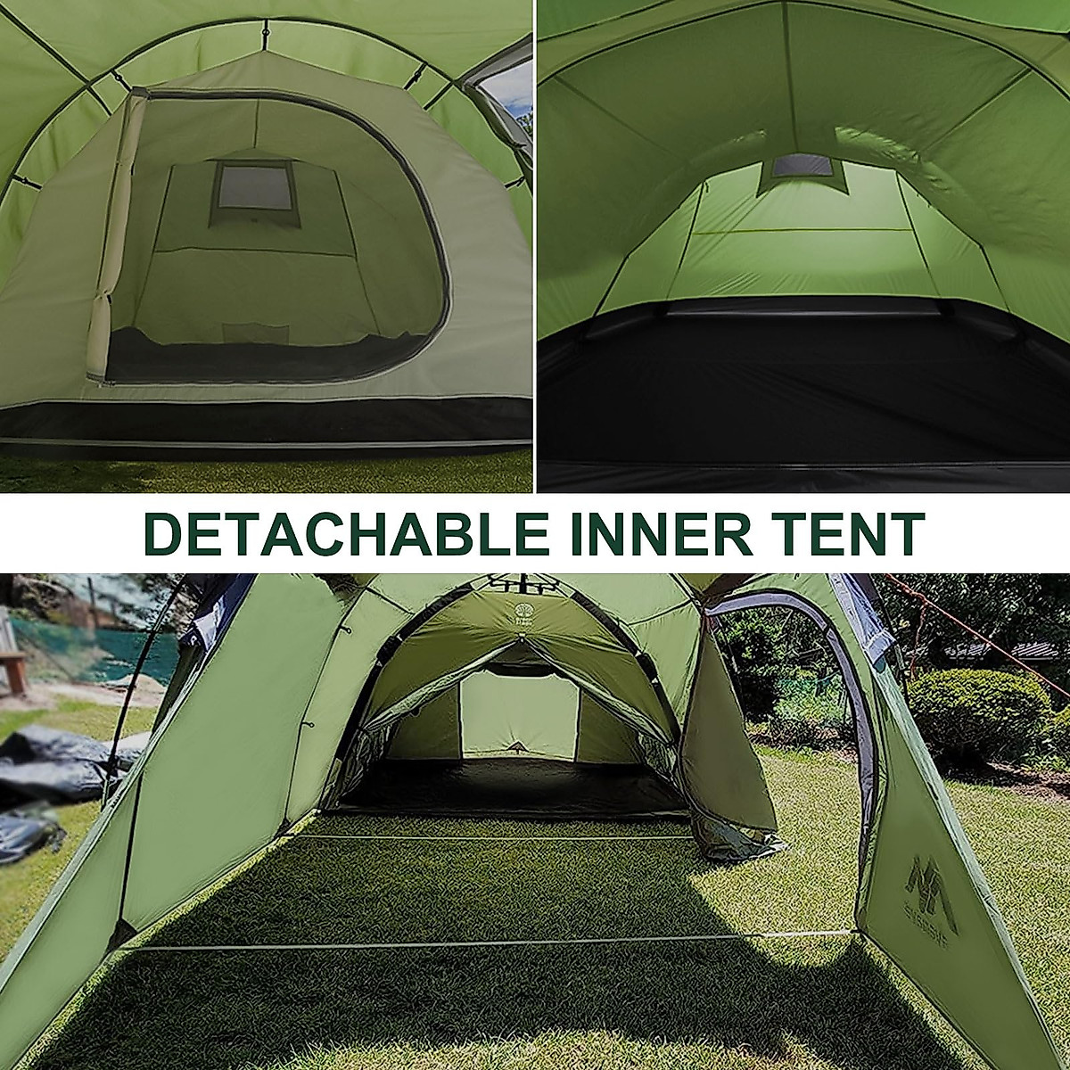 4 Person Tents for Camping, Ayamaya Tunnel Tent Camping with Vestibule 3-4 Person Waterproof, 2 Devided Rooms Bicycle Tent with Footprint for Bikepacking/Motorcycle Travel Hiking Mountaineering