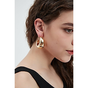 Chunky Stud Half Hoop Earrings for Women Stud Half Open Earrings Filled Simple Hypoallergenic Jewelry Gold & Silver (Large) (Gold)