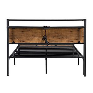 Fidktuveㅤ King Size Metal Platform Bed Frame with Wooden Headboard and Footboard, USB Port, Storage, Easy Assembly - No Box Spring Needed (Black)