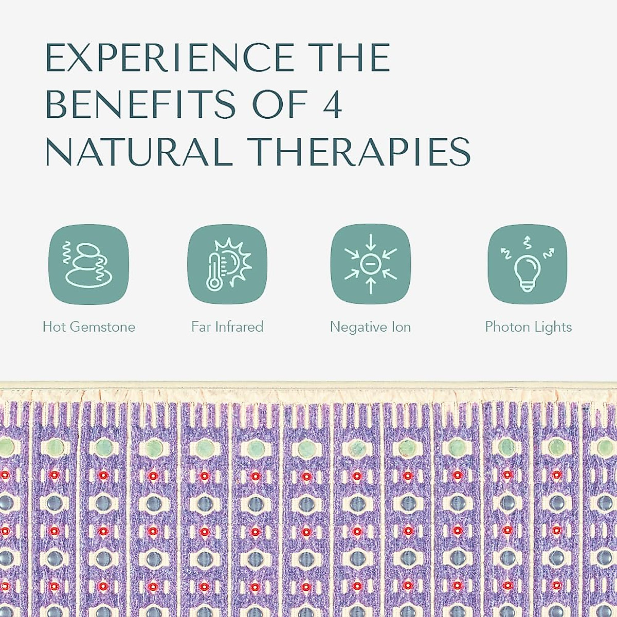 HealthyLine TAJ Far Infrared Heating Pad - Natural Crystal Gemstones Mat for Back Pain - Full Body Auto Shut Off - Rejuvenating Negative Ions and Photon Lights (1/2 Left)