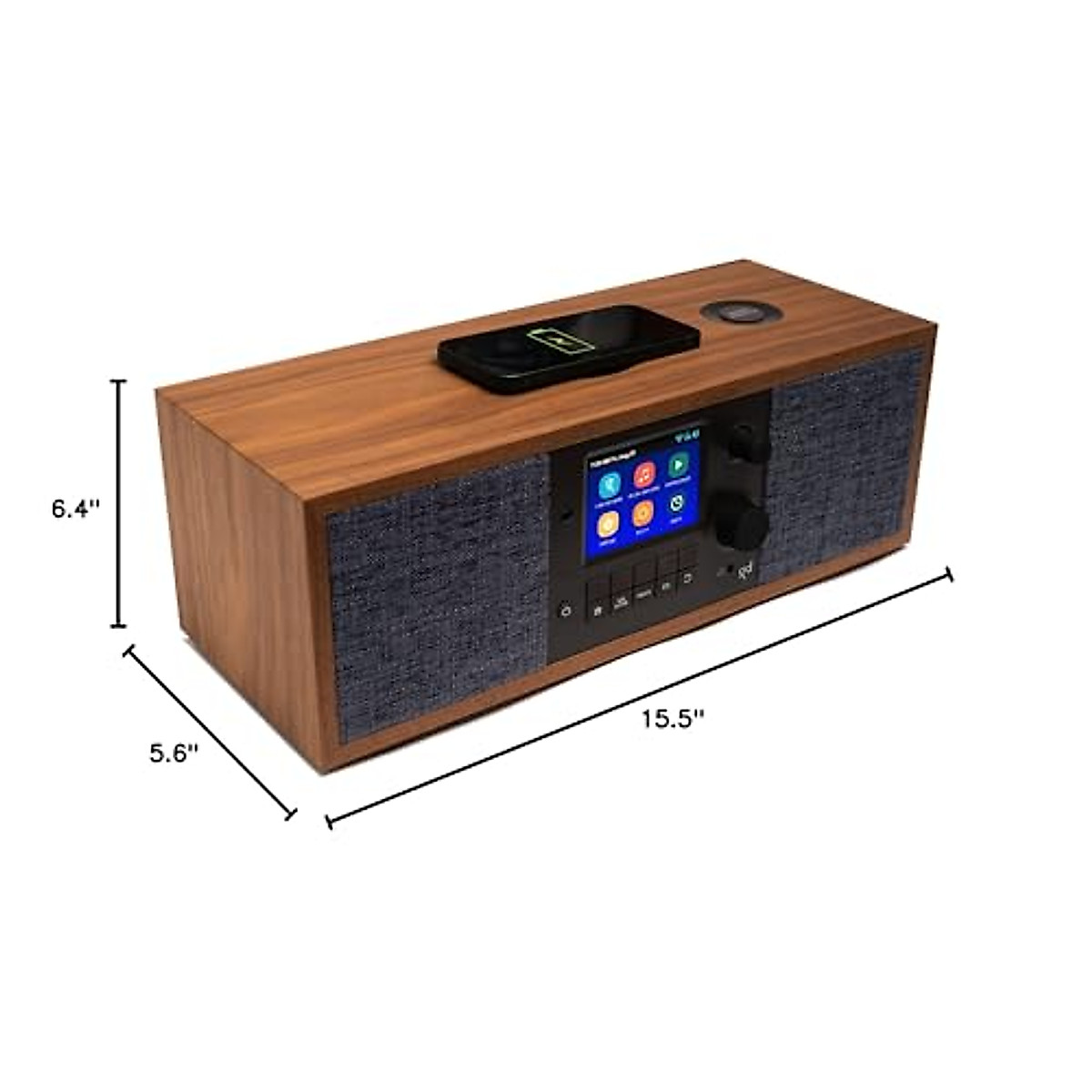 Grace Digital Mondo Elite Duo Smart Internet Radio, Bluetooth, Wi-Fi, 7-Day Alarm – Microphone Free (Walnut)