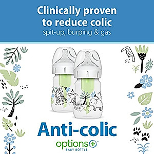 Dr. Brown’s Natural Flow® Anti-Colic Options+™ Wide-Neck Baby Bottle Designer Edition Bottles, Jungle Decos, 5 oz/150 mL, Level 1 Nipple, 2-Pack, 0m+
