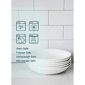 Teocera Pasta Bowls, Salad Serving Bowls Set, Wide and Shallow, 22 Ounce Porcelain Bowl, Microwave and Dishwasher Safe - Set of 6, White