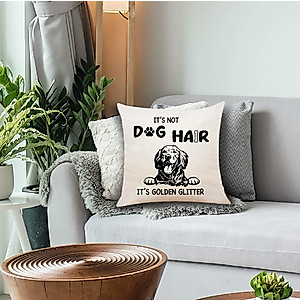 XUISWELL Golden Retriever Gifts, Funny Quote It's Not Dog Hair It's Golden Glitter Cotton Linen Throw Pillow Cover, Golden Retriever Decor, 18 x 18 in