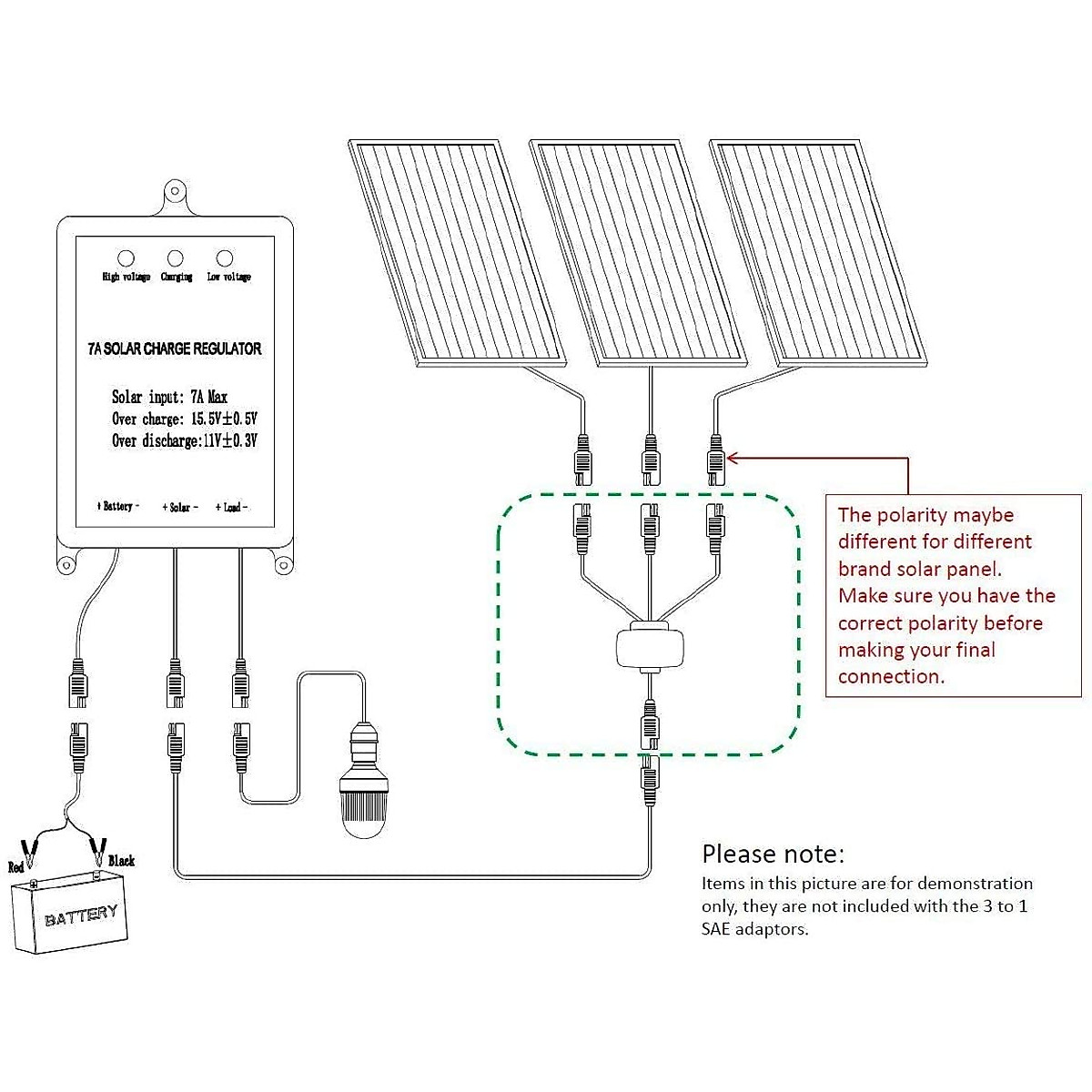 Sunway Solar Battery Charger SAE Adapters Connector,Solar Panel Combiner 3 to 1 Extension Wire for Expanding Solar Panel Battery Charger & Maintainer to One 12 Volt Battery