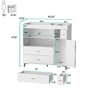 PakaLife Changing Table with Drawers, White Drawer Dresser,Changing Table Dresser with 5 Drawer & Cabinet