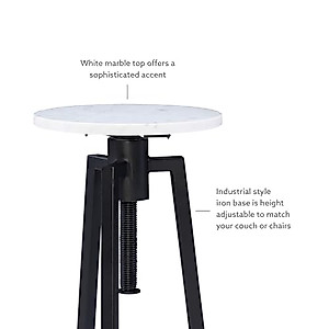 Powell White Marble Top Drink Industrial Style Black Metal Adjustable Height Base Muriel Side Table