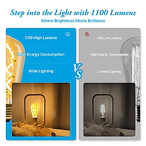 Brighfivey Light Bulbs 100+ Watt Equivalent, LED 10 Watt Light Bulb, 1100 Lumen 100 Watt LED Bulb, 2700K Soft White E26 Standard Base Edison Bulbs 100 Watt LED, ST19 Amber Vintage Light Bulb, 6 Pack